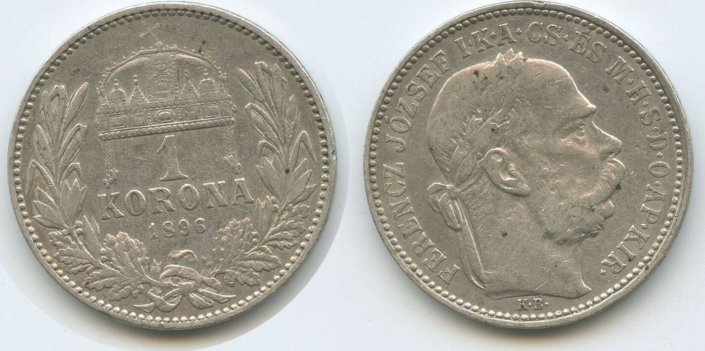 Ungarn Kaiserreich 1 Korona (Krone) Silber 1896 KB Kremnitz G5749 - Franz Joseph I. 1848-1916 ...