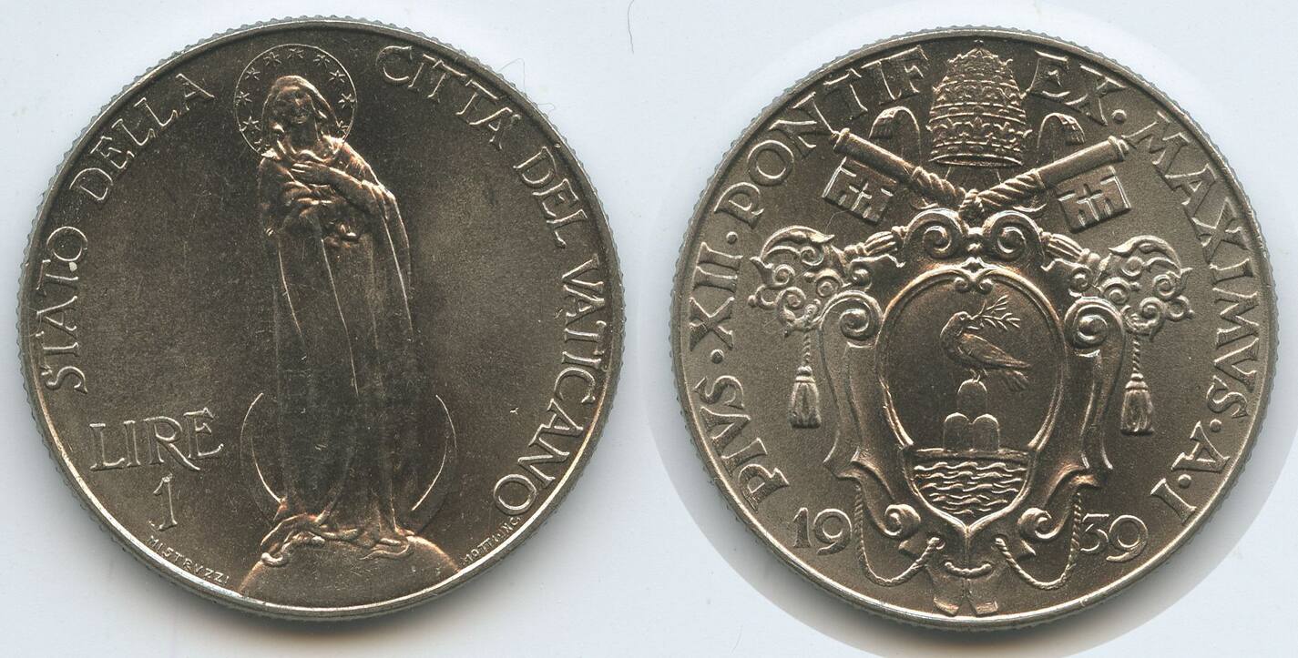 Vatikan Italien-Kirchenstaat 1 Lira 1939-I G4501 - Papst Pius XII. 1939-1958 Vatican City ...