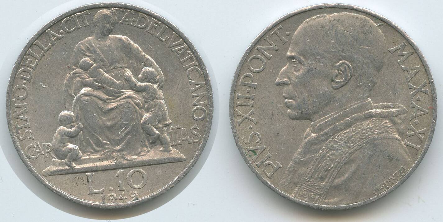 Vatikan Italien-Kirchenstaat 10 Lire 1949-XI G8945 - Papst Pius XII.1939-1958 Vaticano VF | MA-Shops