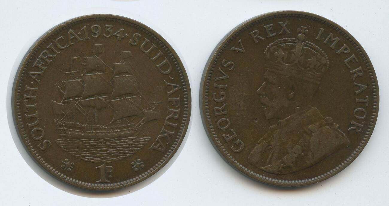 Südafrika 1 Penny (One Penny) 1934 G9514 - Ship Dromedaris - King ...