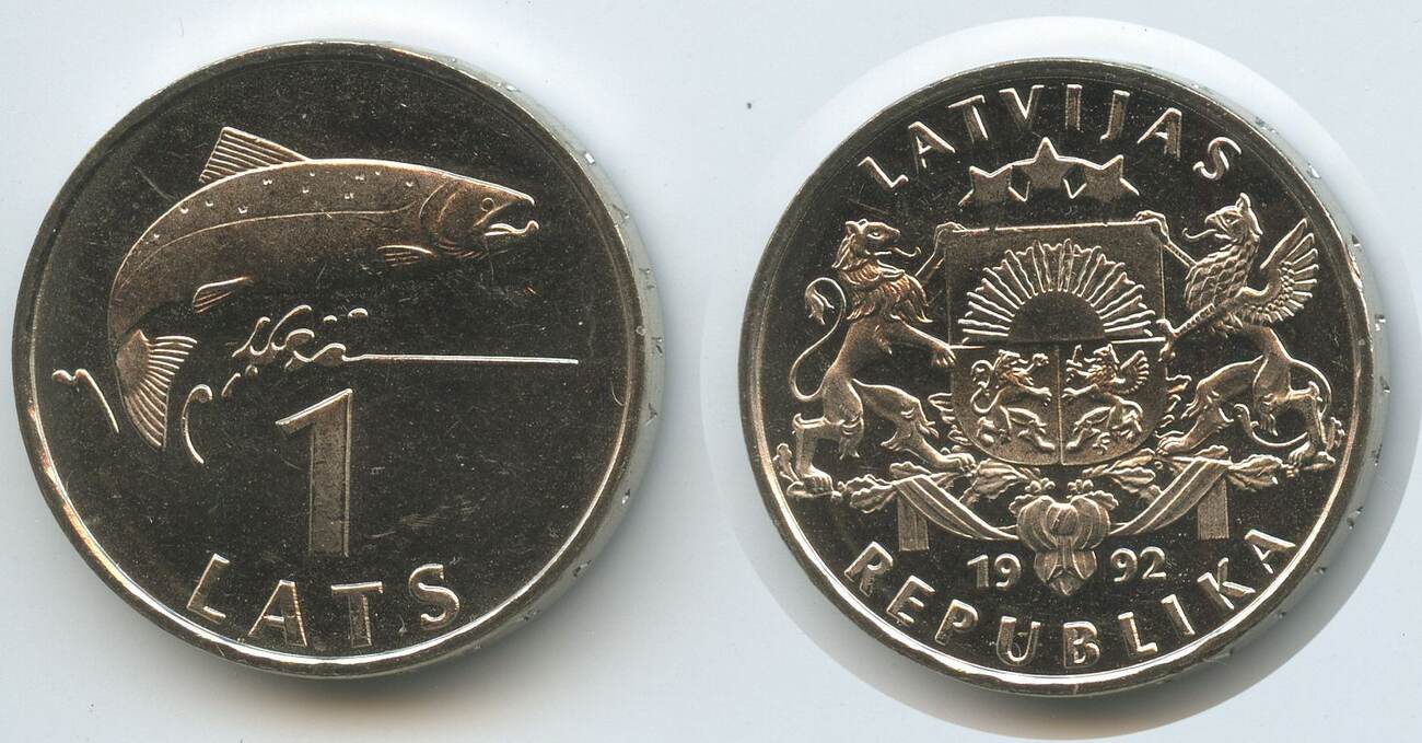 Lettland 1 Lats 1992 G8425 - Lachs Salmon Latvia UNC | MA-Shops
