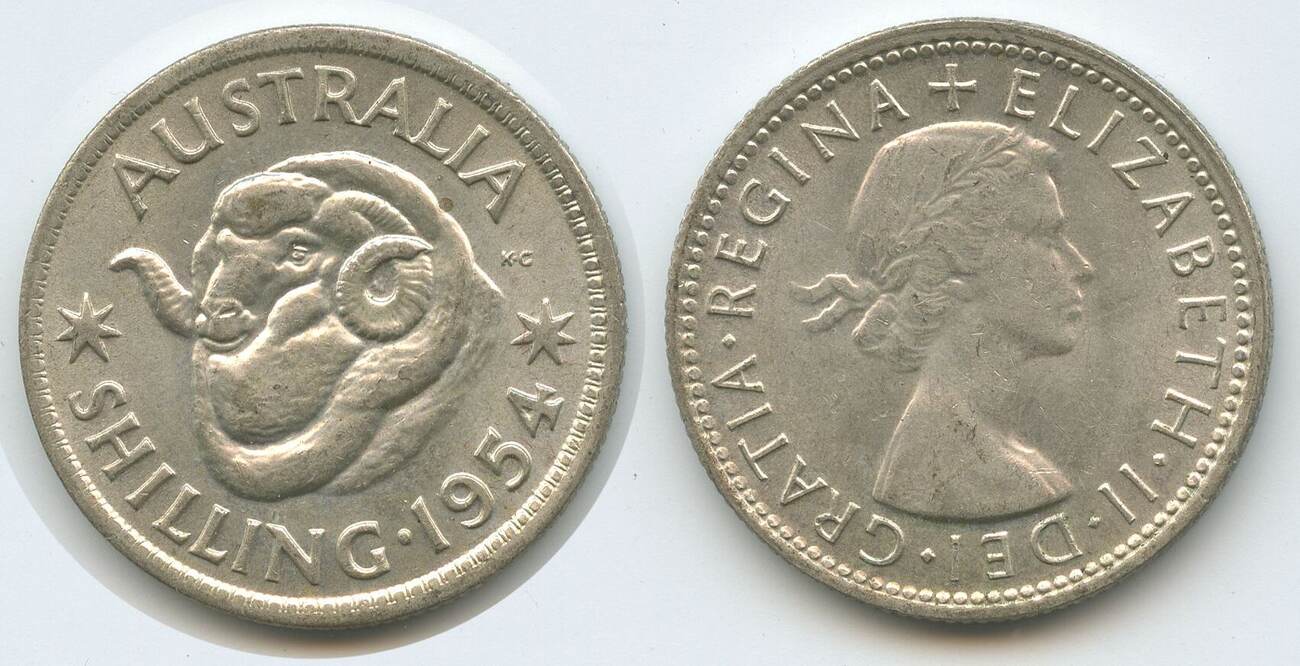 Australien One Shilling Silber (1 Shilling) 1954 H1467 - Widder Queen ...