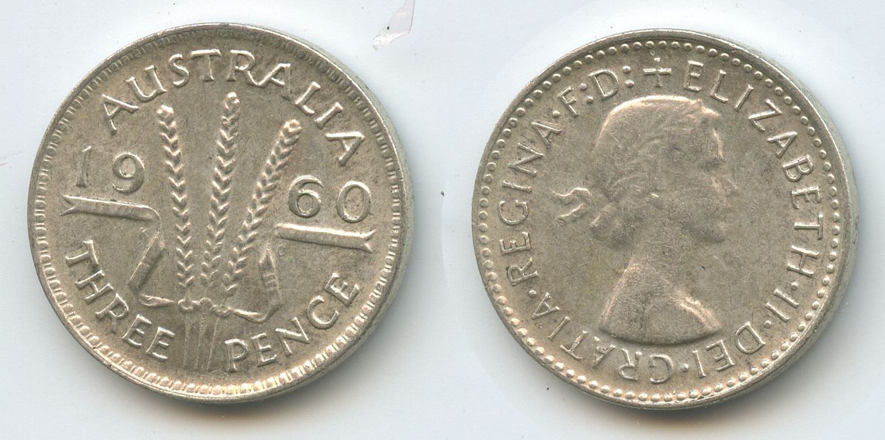 Australien Three Pence (3 Pence) Silber 1960 M#6298 - Queen Elisabeth ...