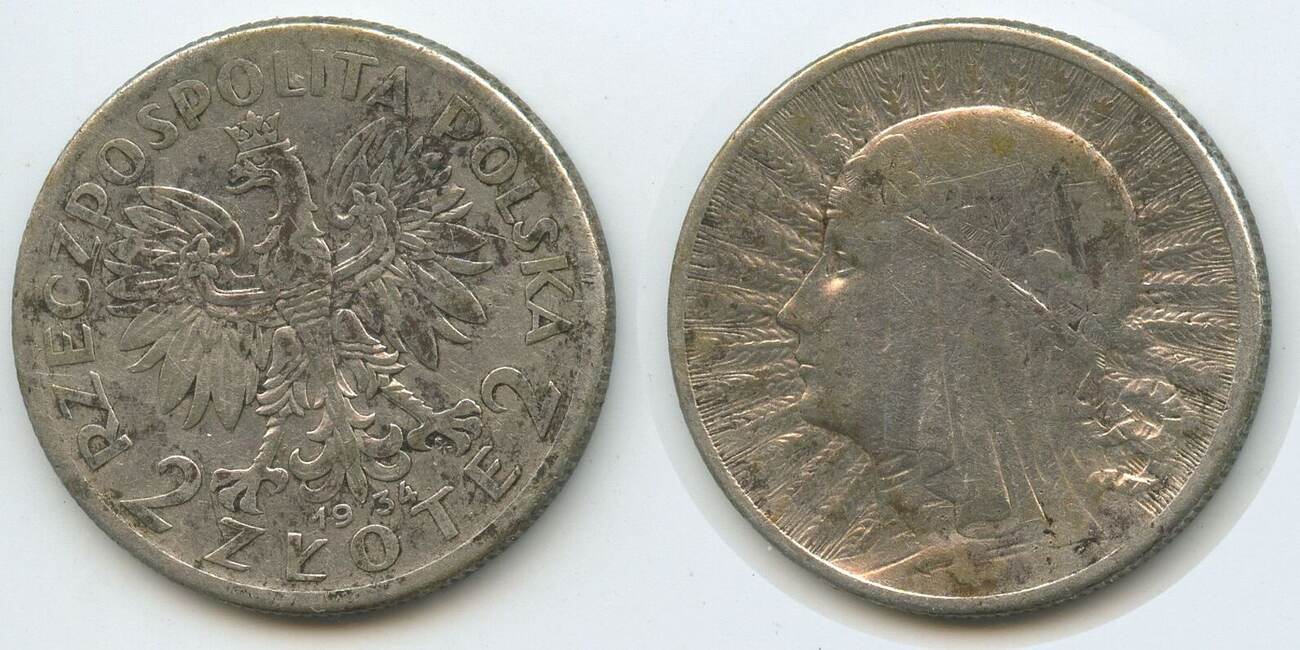 Polen 2 Zlote (2 Złote) Silber 1934 M#6316 - Queen Jadwiga Poland Polskich Polska VF | MA-Shops