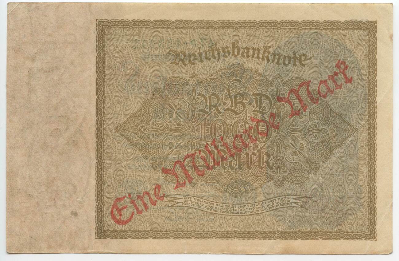 Deutsches Reich Weimar 1 Milliarde Mark auf 1000 Mark Banknote 15 ...