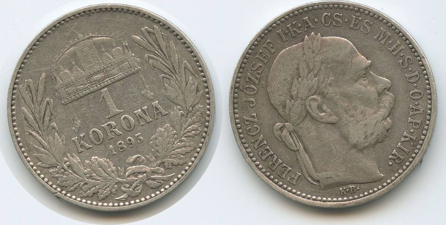 Ungarn Kaiserreich 1 Korona (Krone) Silber 1895 KB Kremnitz G5691 - Kaiser Franz Joseph I. 1848 ...