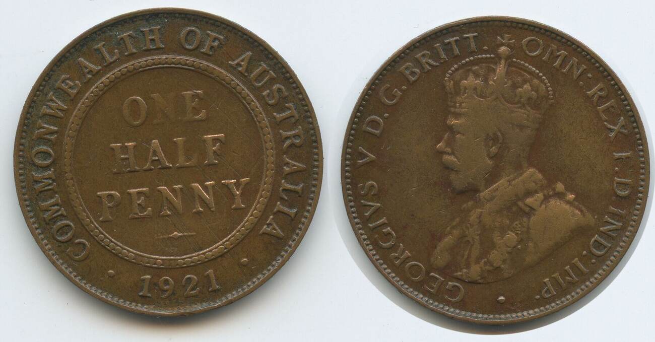 Australien ½ Penny (One Half Penny) 1921 Sydney Mint G11805 - King ...