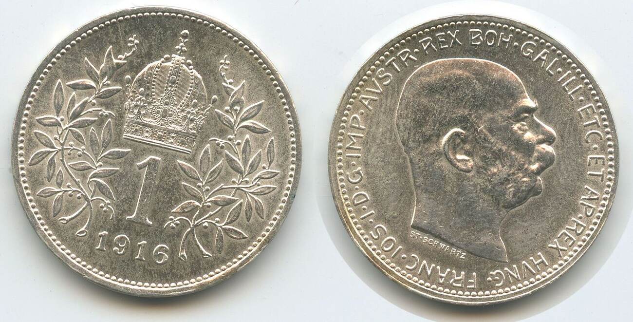 Österreich Kaiserreich 1 Corona (1 Krone) Silber 1916 Wien G5767 - Kaiser Franz Joseph I. 1848 ...