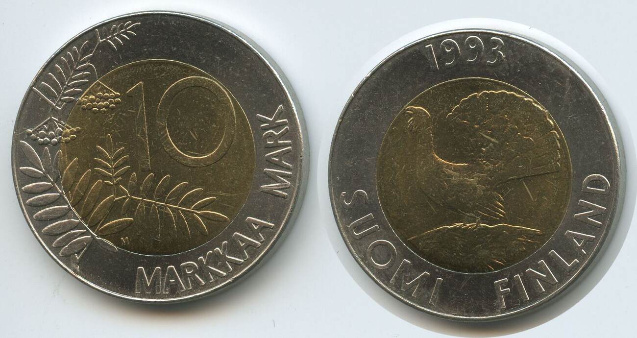 Finnland 10 Markkaa 1993 M G2110 - Auerhuhn Capercaillie bird Finland ...