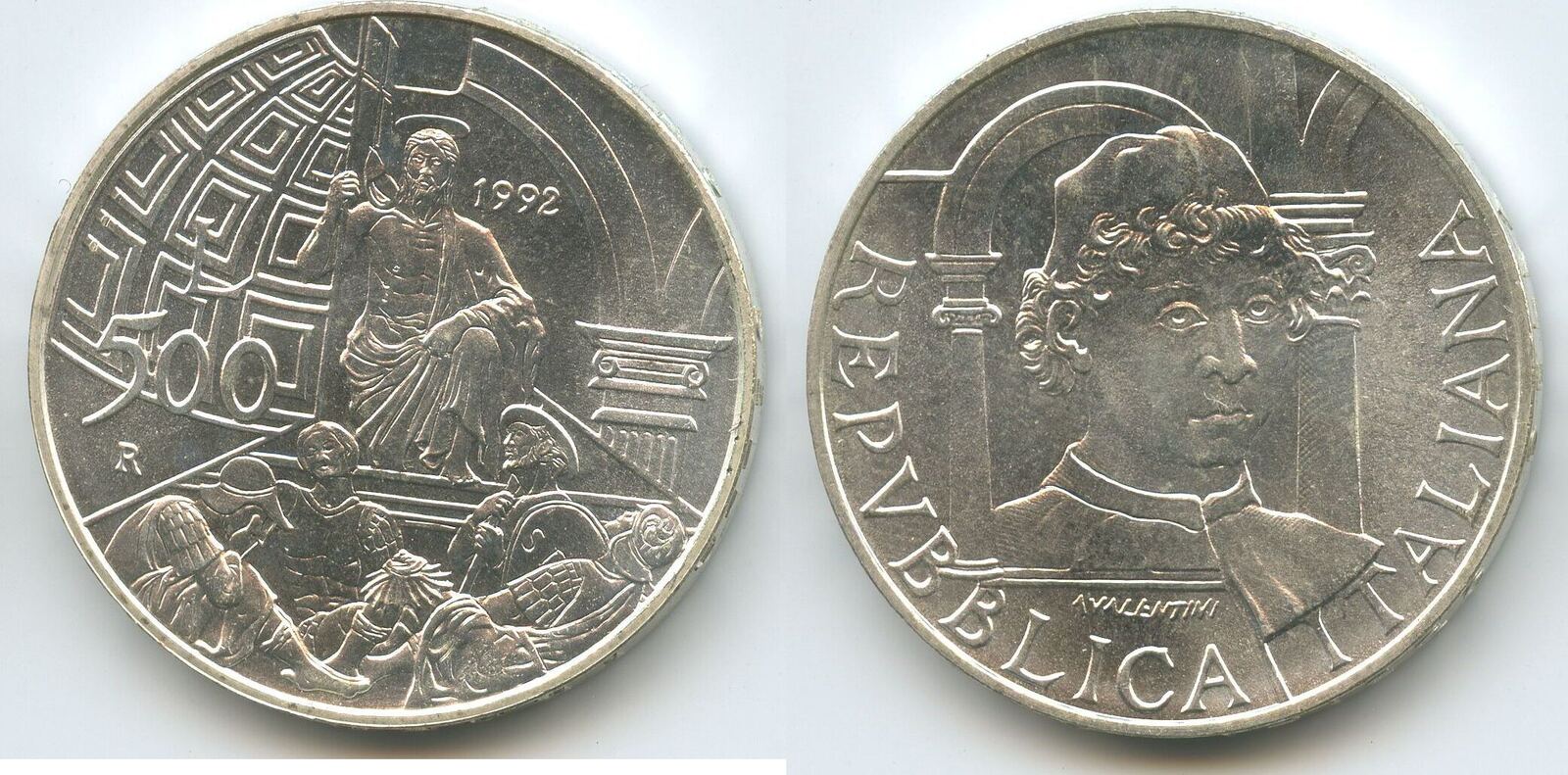 Italien Republik 500 Lire Silber 1992 R Rom M#7616 - 500th Anniversary of the Death of Piero ...