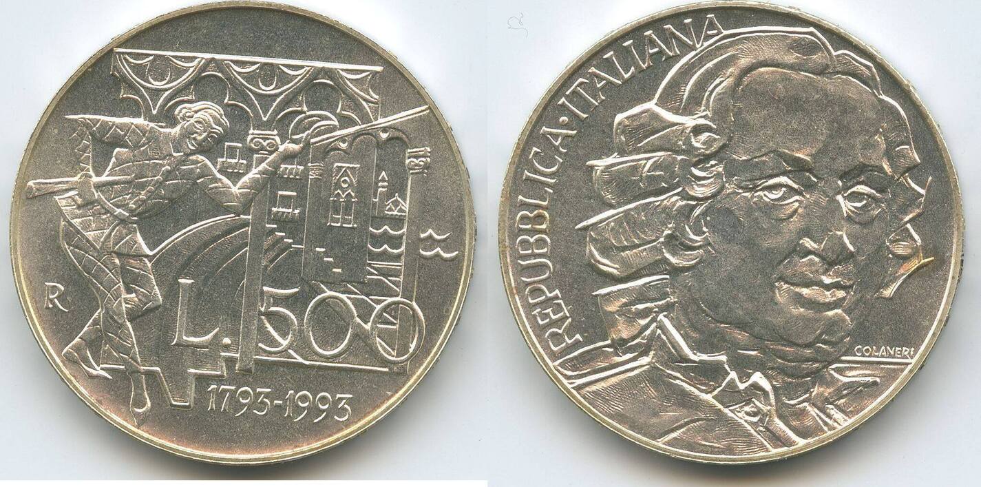 Italien Republik 500 Lire Silber 1993 R Rom M#7619 - 200th Anniversary of the Death of Carlo ...