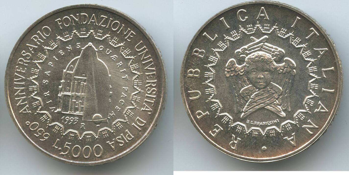 Italien Republik 5000 Lire Silber 1993 R Rom GN513 - 650th Anniversary ...