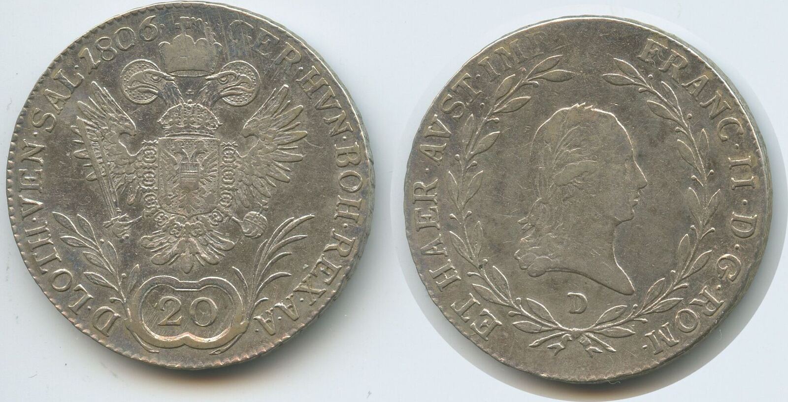 RDR Österreich 20 Kreuzer Silber 1806 D Salzburg H0451 - RAR Franz II. 1792-1835 Austria VF-EF ...