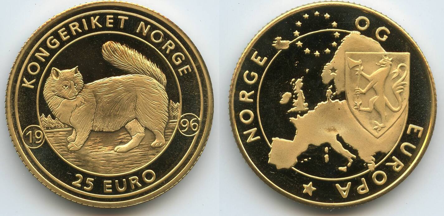 Norwegen 25 Euro Medaille 1996 PA060 - Norwegian Forest Cat ...