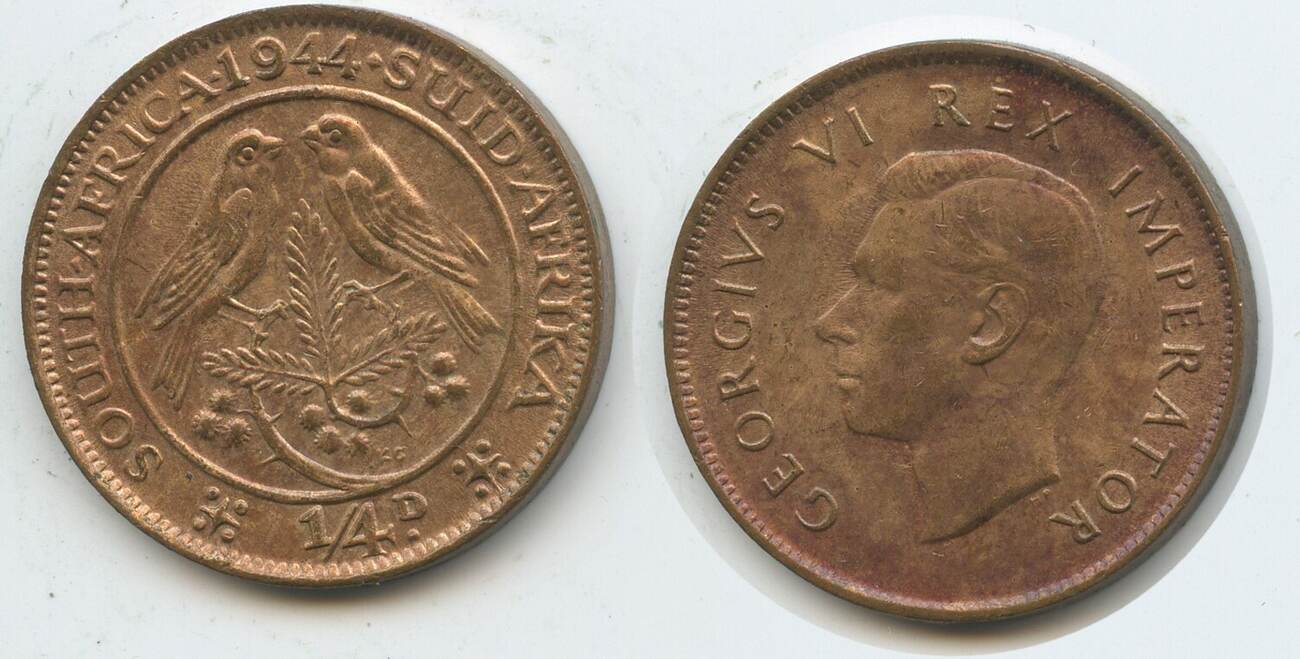 Südafrika 1 Farthing (¼ Penny) 1944 G3156 - Cape Sparrows George VI ...