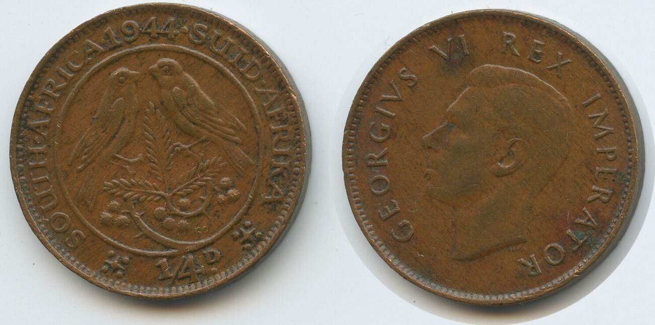 Südafrika 1 Farthing (¼ Penny) 1944 G3166 - Cape Sparrows George VI ...