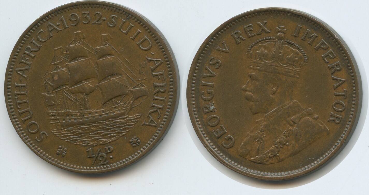 Südafrika ½ Penny (Half Penny) 1932 G9514 - RAR Ship Dromedaris - King ...