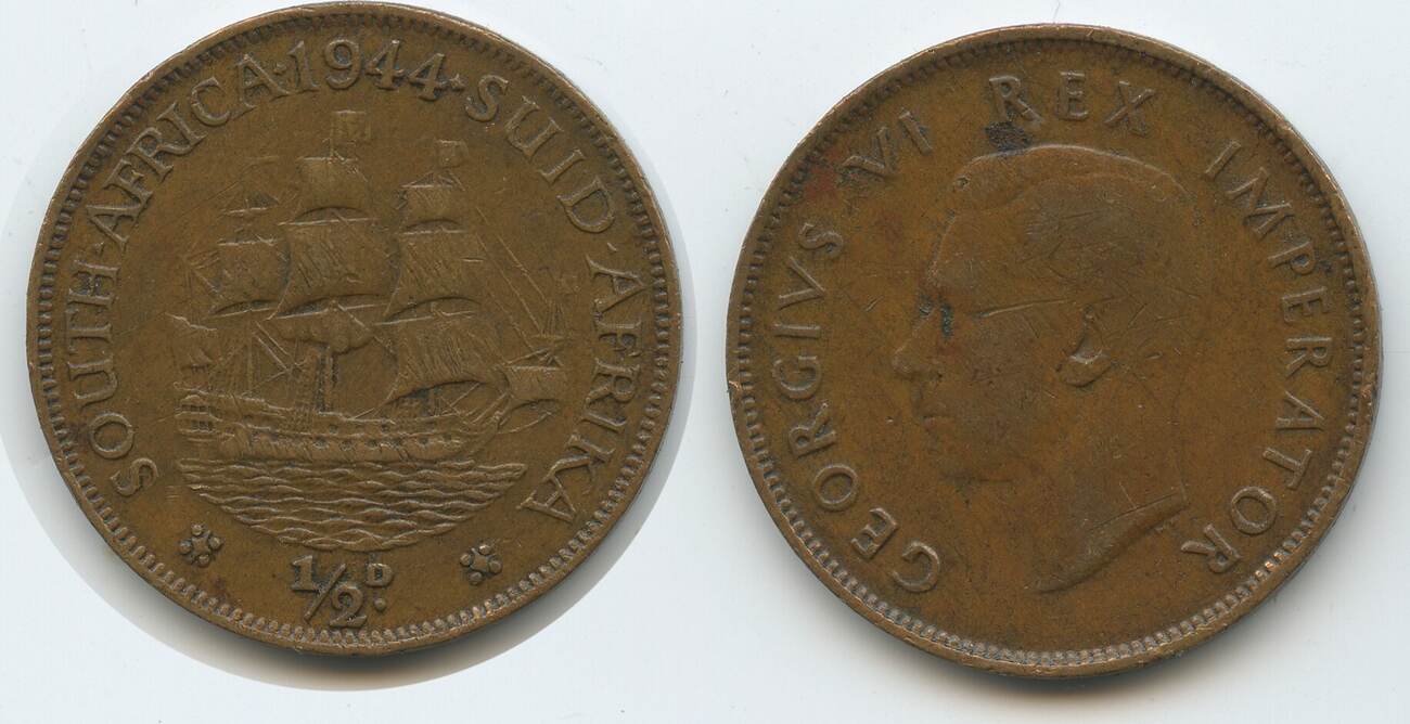 Südafrika ½ Penny (Half Penny) 1944 G9517 - Ship Dromedaris - King ...