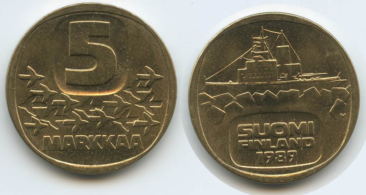 Finnland 5 Markkaa 1989 M G2123 - Eisbrecher URHO Finland Suomi Fast ...