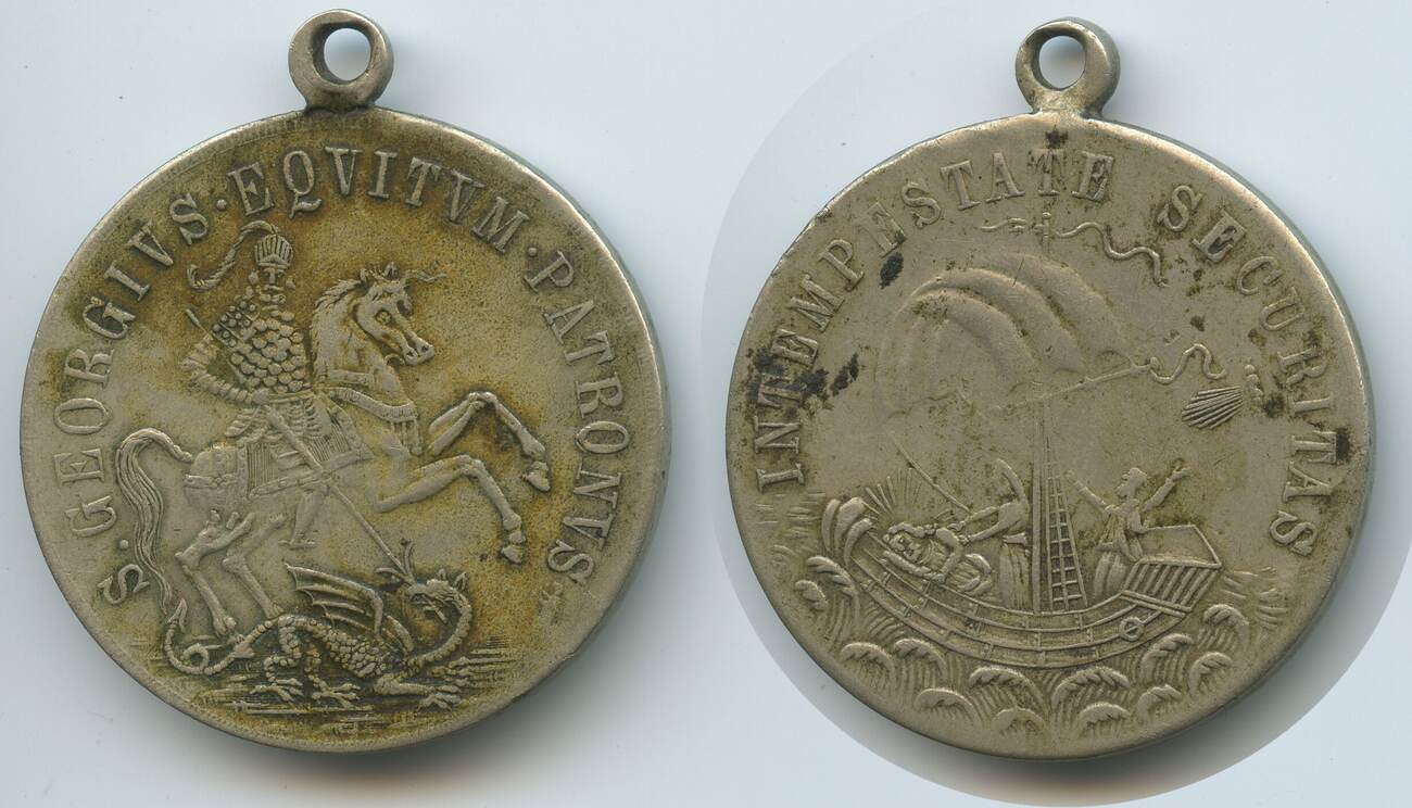 Religiöse Medaille Alte Sankt Georgsmedaille versilbert nd. M848 ...