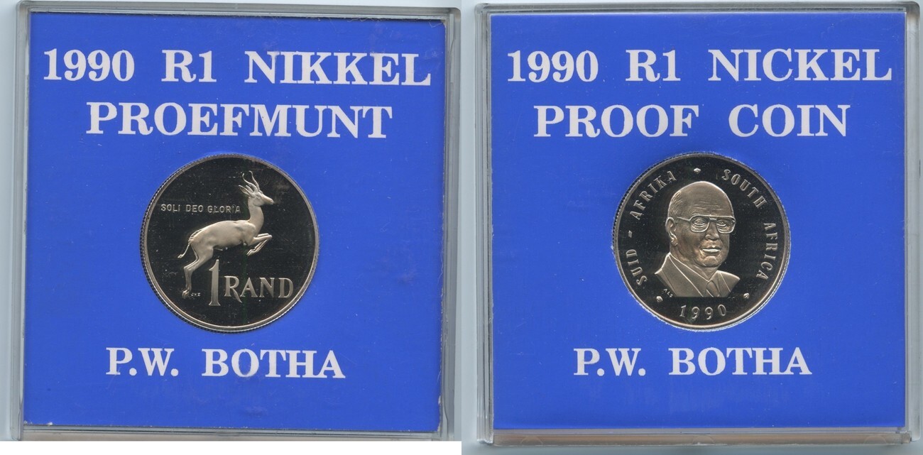 Südafrika 1 Rand (R1 Nikkel Proefmunt) 1990 GS612 - P.W.Botha nur 15.000 Stück Auflage! South ...