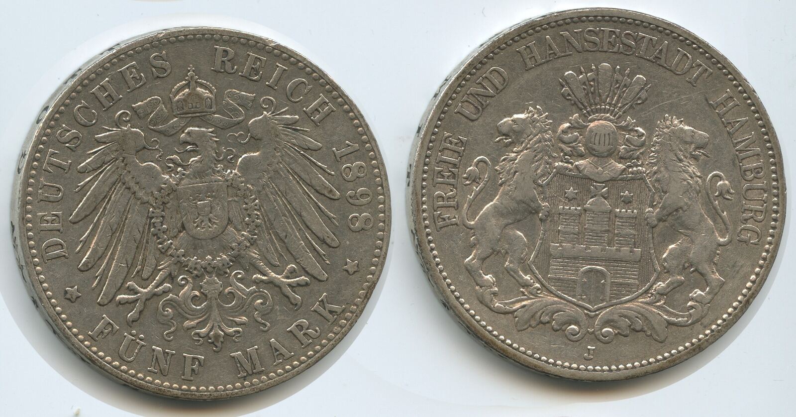 Deutsches Reich Kaiserreich 5 Mark Silber 1898 J Hamburg S0028 - Freie ...