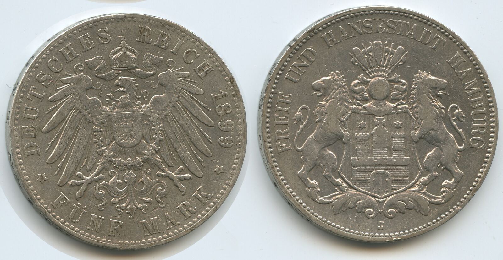 Deutsches Reich Kaiserreich 5 Mark Silber 1899 J Hamburg S0035 - Freie ...