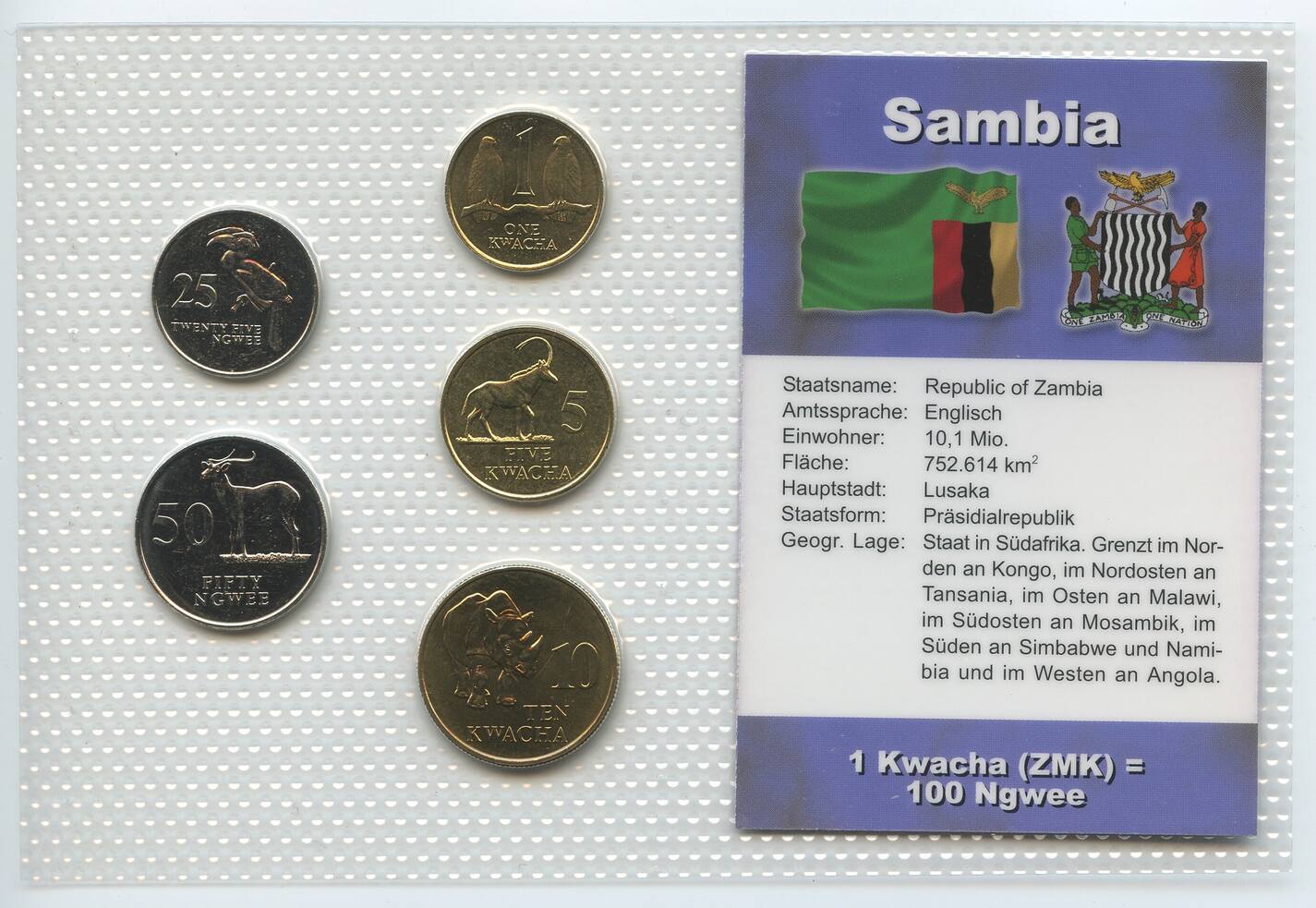 Sambia Zambia 2 5 Ngwee - 10 Kwacha KMS 1992 GN693f - Kursmünzensatz ...
