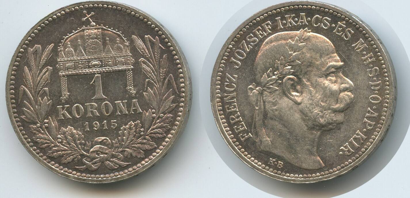 Ungarn Kaiserreich 1 Korona (Krone) Silber 1915 KB Kremnitz G5719 - Kaiser Franz Joseph I. 1848 ...