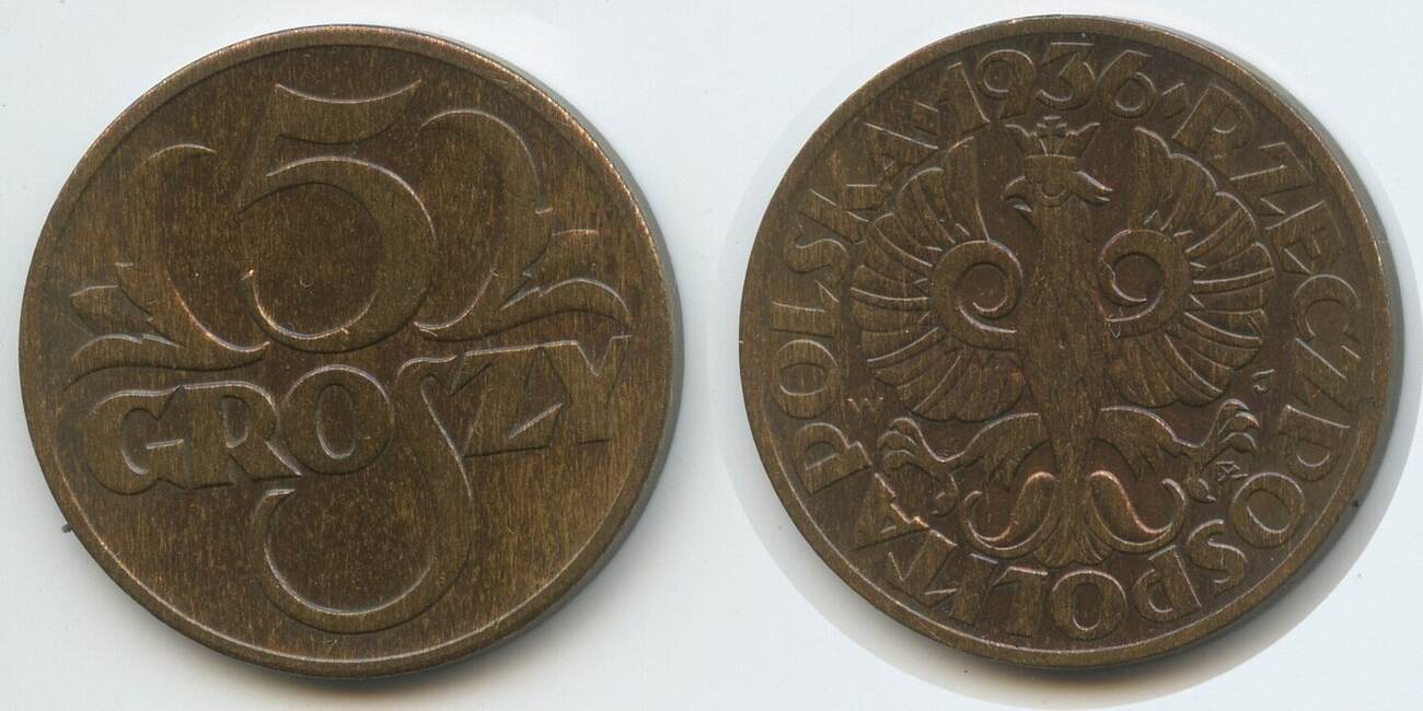 Polen 5 Groszy 1936 G12095 - Poland Polskich Polska VF-EF | MA-Shops