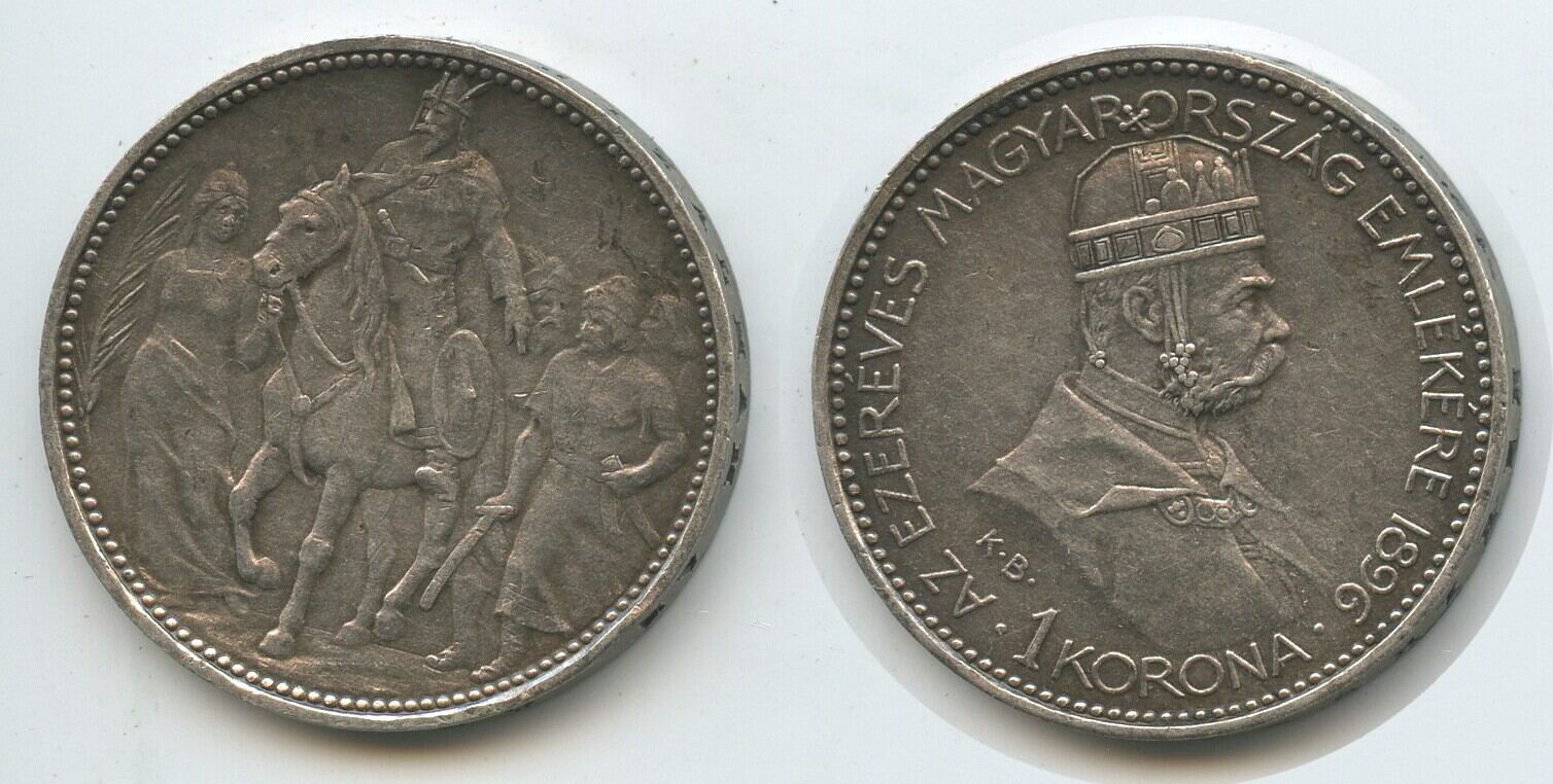 Ungarn Kaiserreich 1 Korona (Krone) Silber 1896 KB Kremnitz G5792 - 1000-Jahrfeier Millennium ...