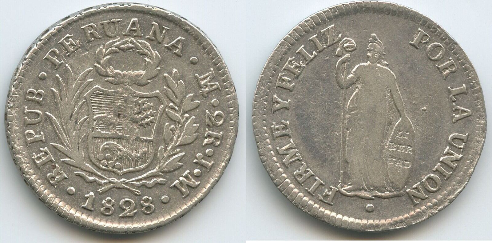 Peru Republic 2 Reales Silber 1828 LIMA JM H0900 - República Peruana VF ...