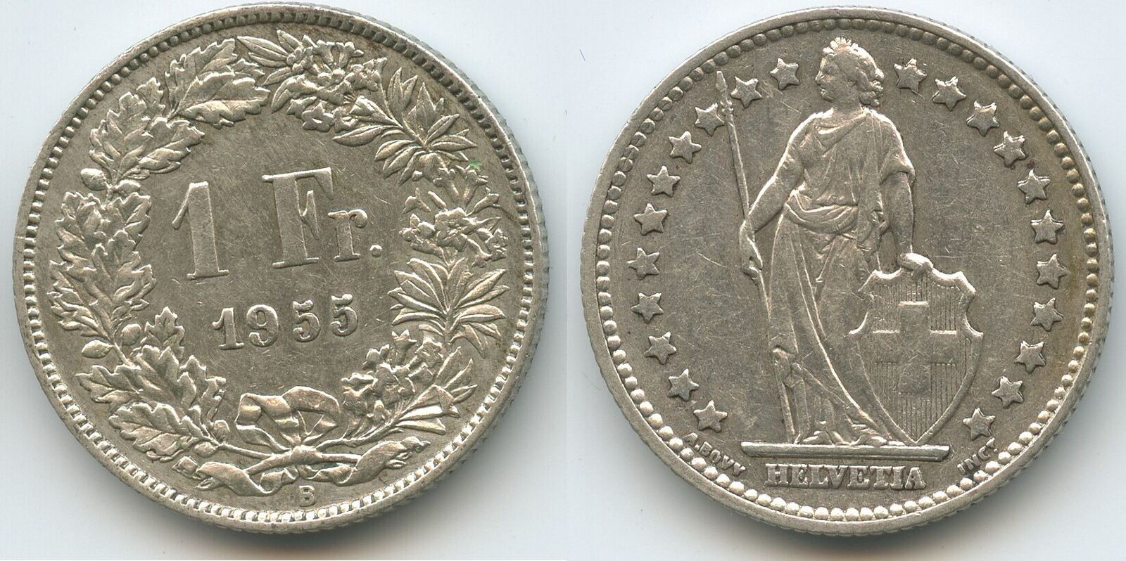 Schweiz Eidgenossenschaft 1 Franken Silber 1955 B Bern M#6627 - SEHR RAR Switzerland ...