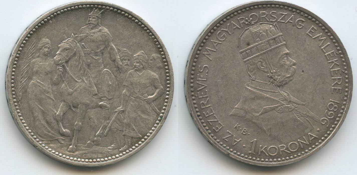 Ungarn Kaiserreich 1 Korona (Krone) Silber 1896 KB Kremnitz G5779 - 1000-Jahrfeier Millennium ...
