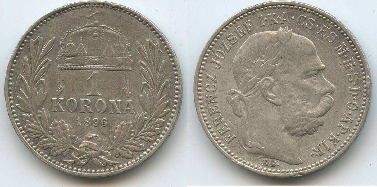 Ungarn Kaiserreich 1 Korona (Krone) Silber 1896 KB Kremnitz G5805 - Kaiser Franz Joseph I. 1848 ...