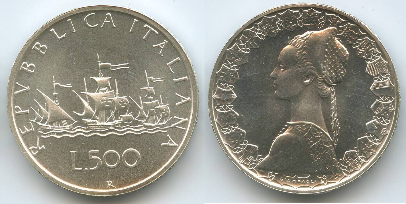Italien Republik 500 Lire Silber 2000 R Rom M#7603 - Christopher Columbus's ships, Nina, Pinta ...