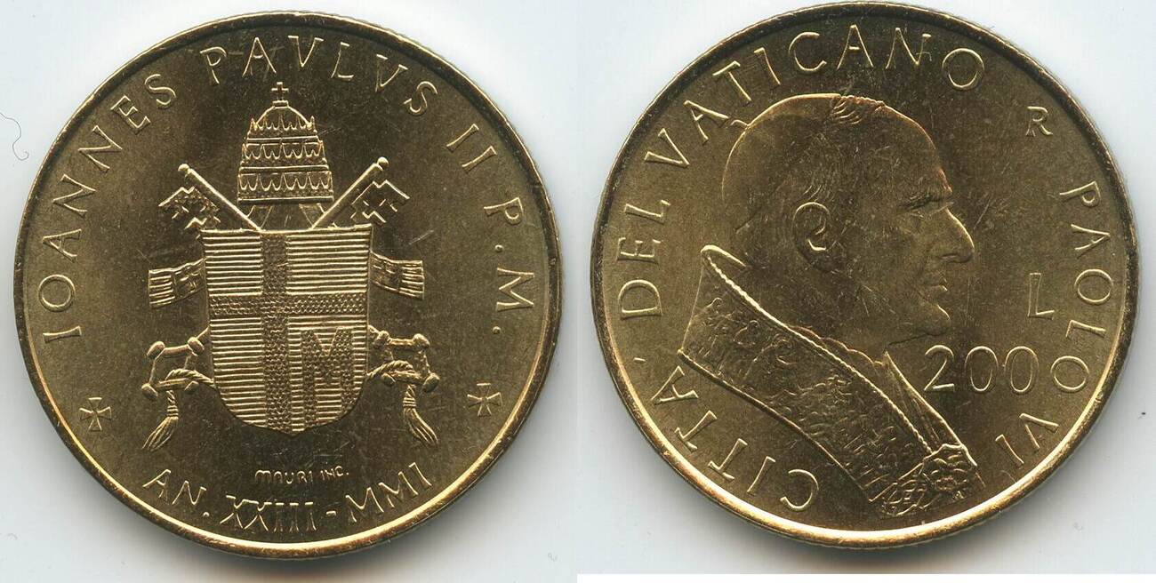 Vatikan 200 Lire 2001-XXIII G1762 - Lira Through the Coins of the Popes - Johannes Paul II. 1978 ...