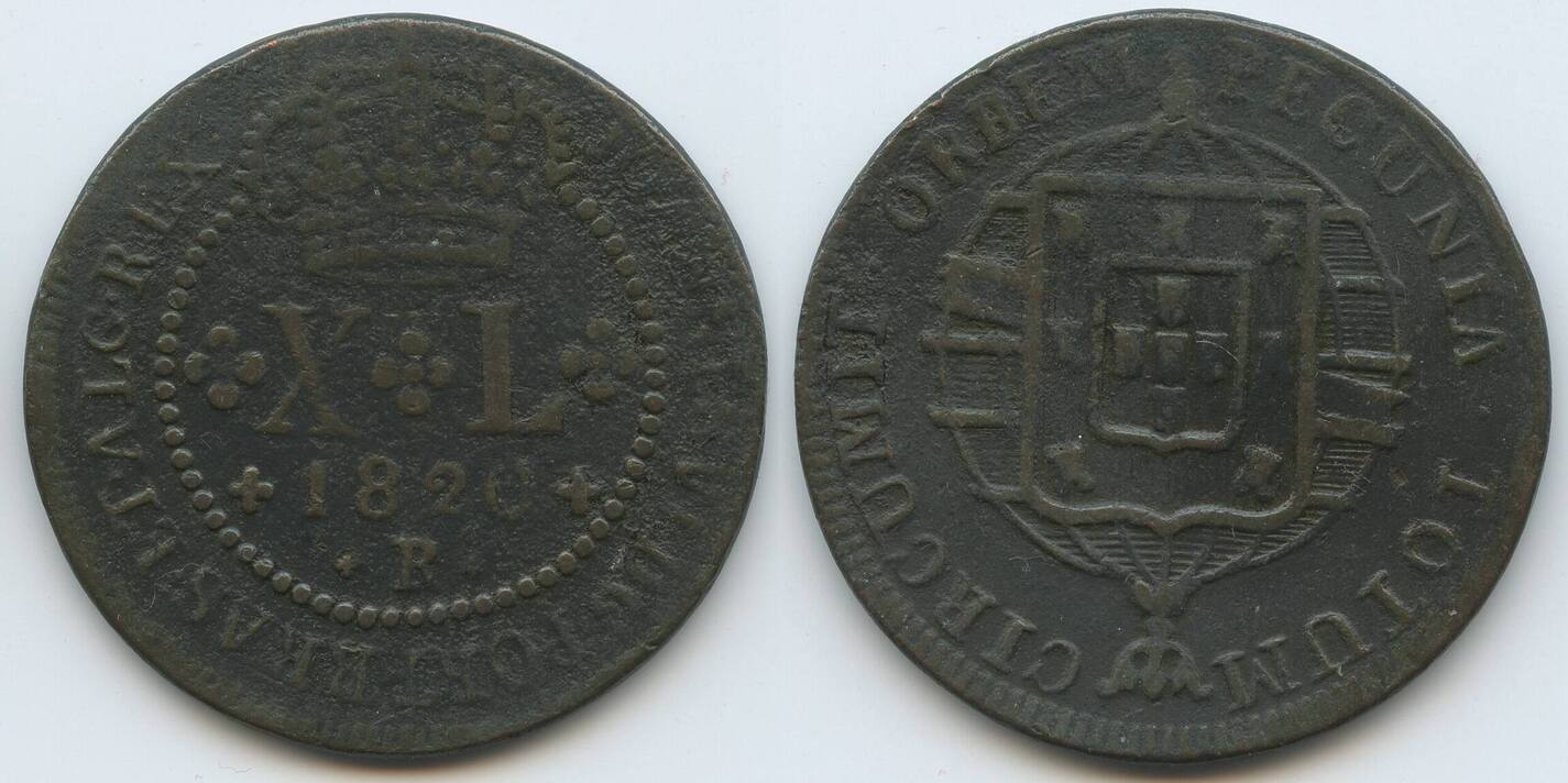 Brasilien 40 Reis (XL Reis) 1820 R GS979 - Joao VI. 1816-1822 Brazil VF ...