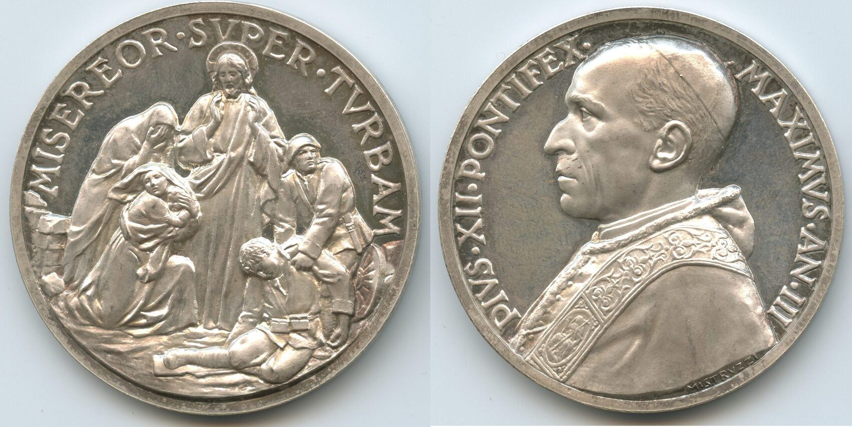 Vatikan Italien-Kirchenstaat Rom Roma Große Silbermedaille Papst Pius XII. 1939-1958 1942 III M ...
