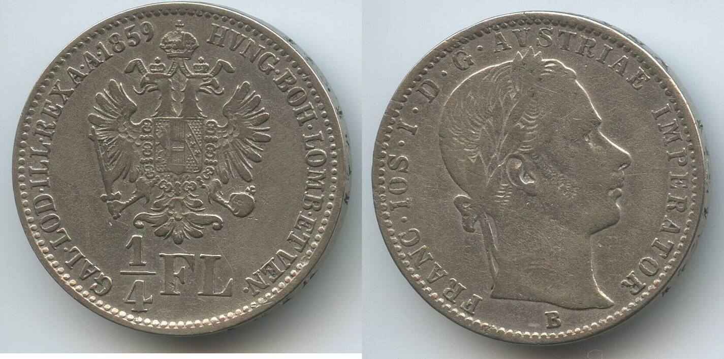 Österreich Ungarn Kaiserreich ¼ Florin (Fl, 1/4 Gulden) Silber 1859 B Kremnitz G5648 - Austria ...