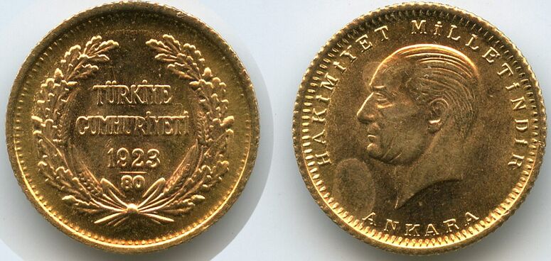 Türkei 25 Kuruş Gold Bullion Coinage 1923/80 M#5439 - Mustafa Kemal ...