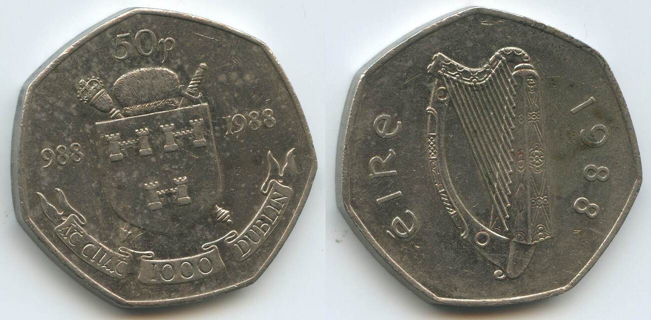 Irland 50 Pence 1988 G6419 - Dublin Millennium 988-1988 Ireland Éire VF ...