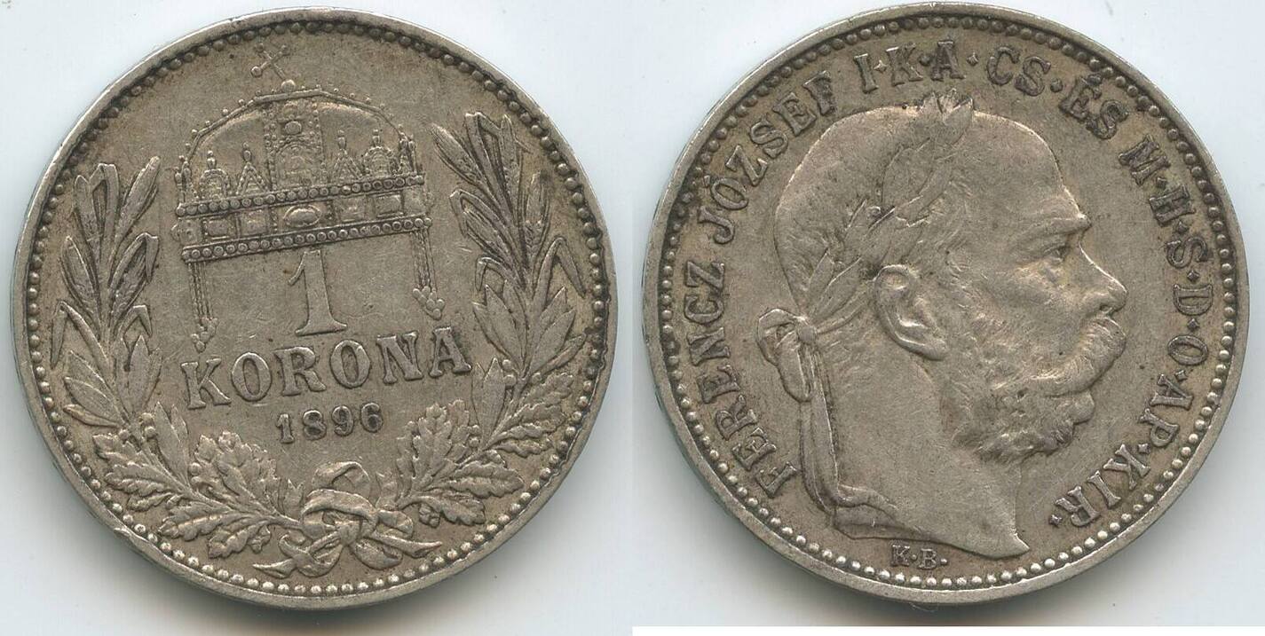 Ungarn Kaiserreich 1 Korona (Krone) Silber 1896 KB Kremnitz M#8320 - Kaiser Franz Joseph I. 1848 ...