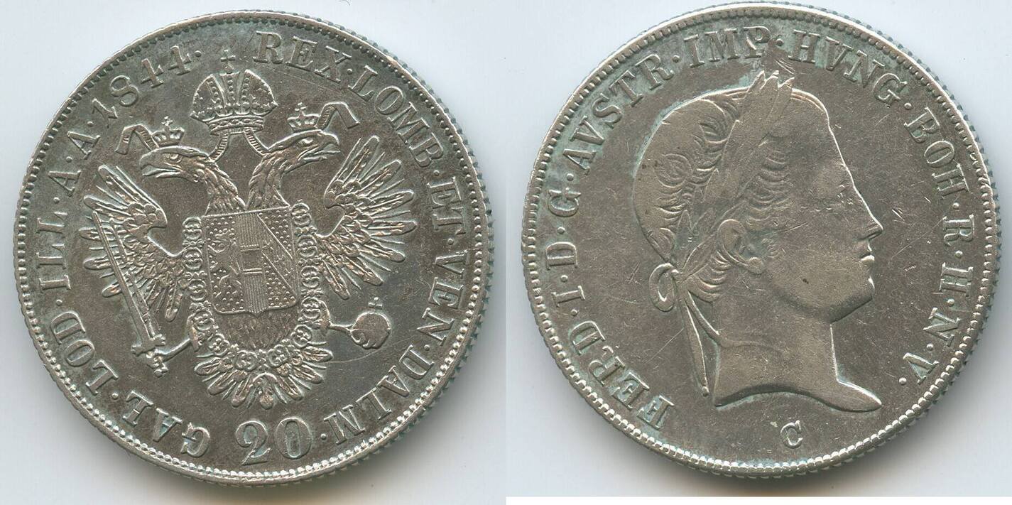 Österreich Kaiserreich Böhmen 20 Kreuzer Silber 1844 C Prag M#6411 ...