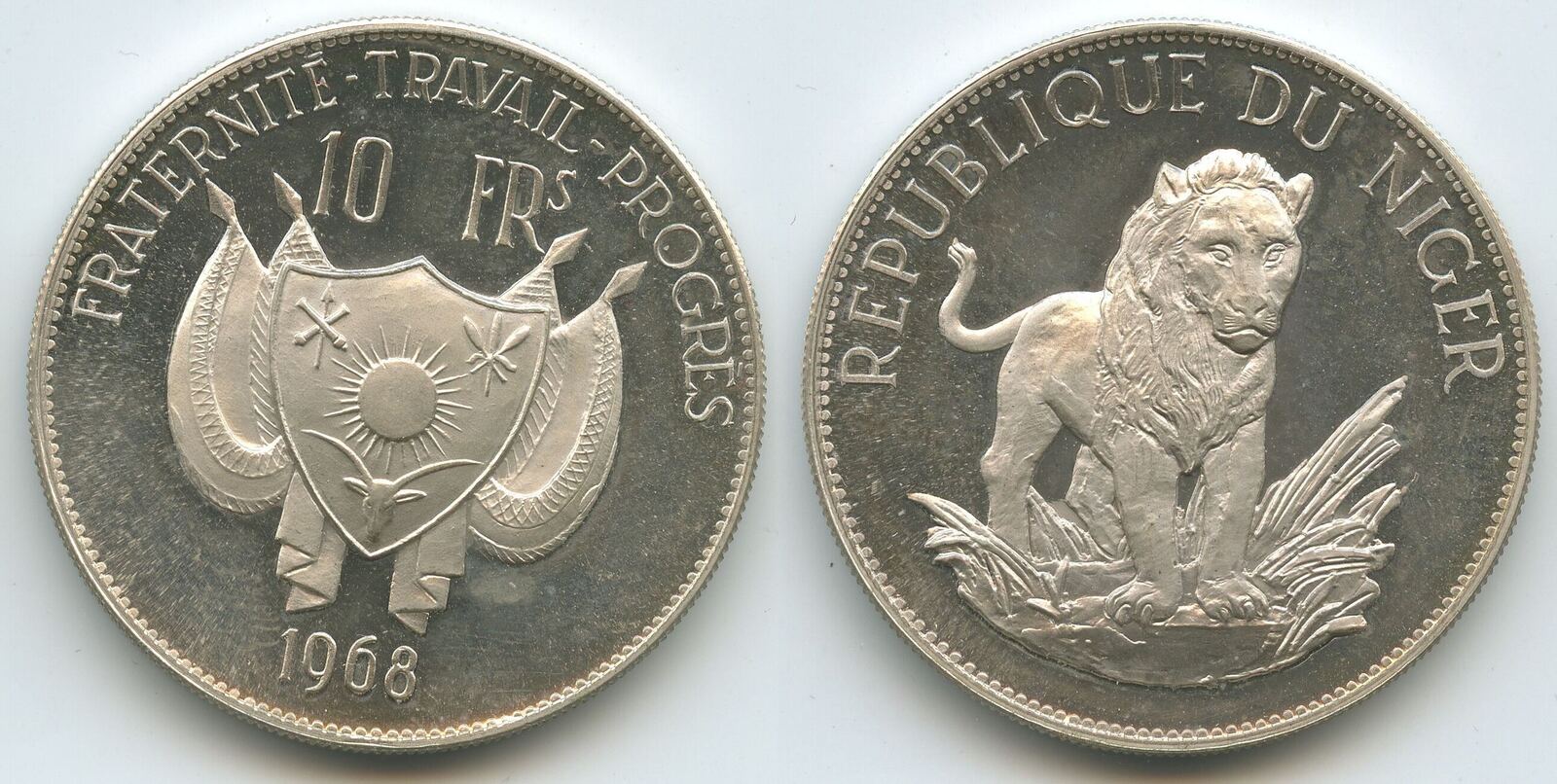 Niger Republic 10 Francs Silber 1968 G3263 - Löwe Lion Proof, Patina ...