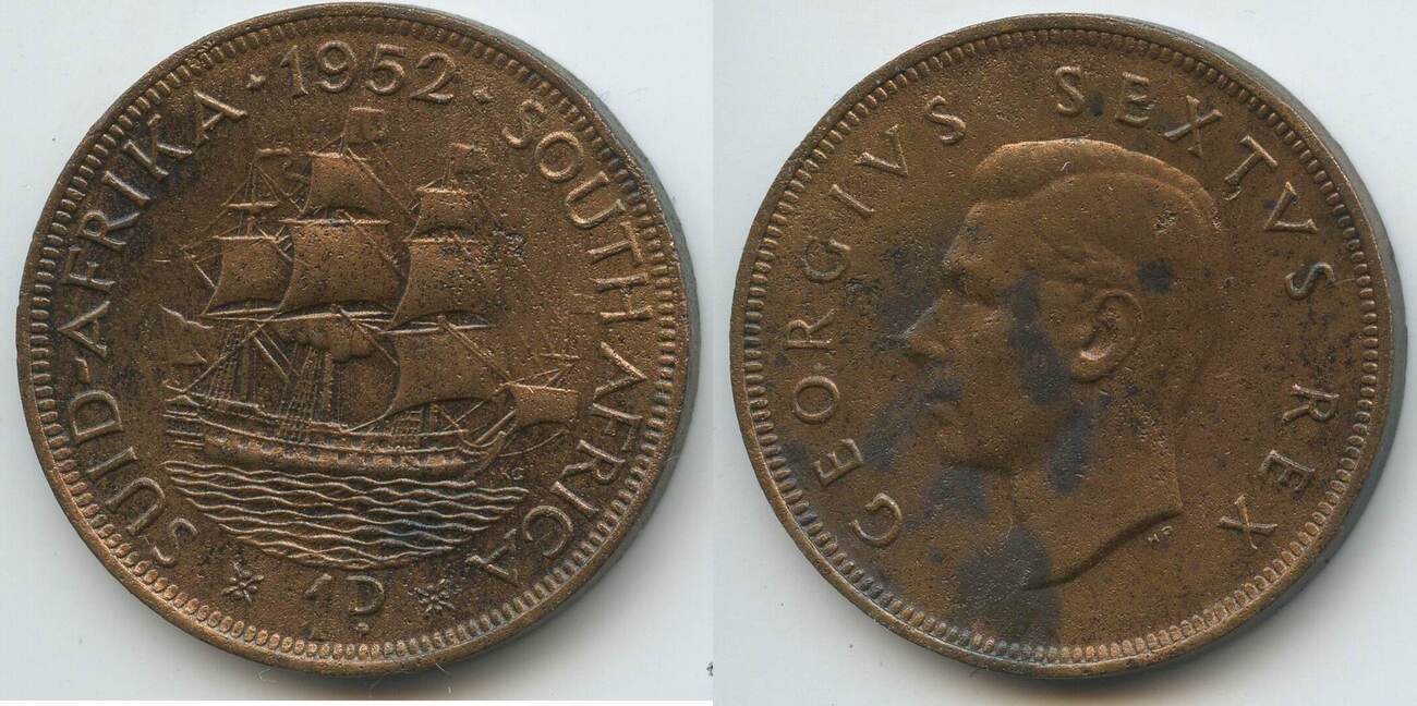 Südafrika 1 Penny 1952 G9542 - Ship Dromedaris - King George VI. 1936 ...