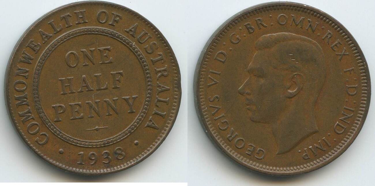 Australien ½ Penny (One Half Penny) 1938 G12329 - King George VI. 1936 ...