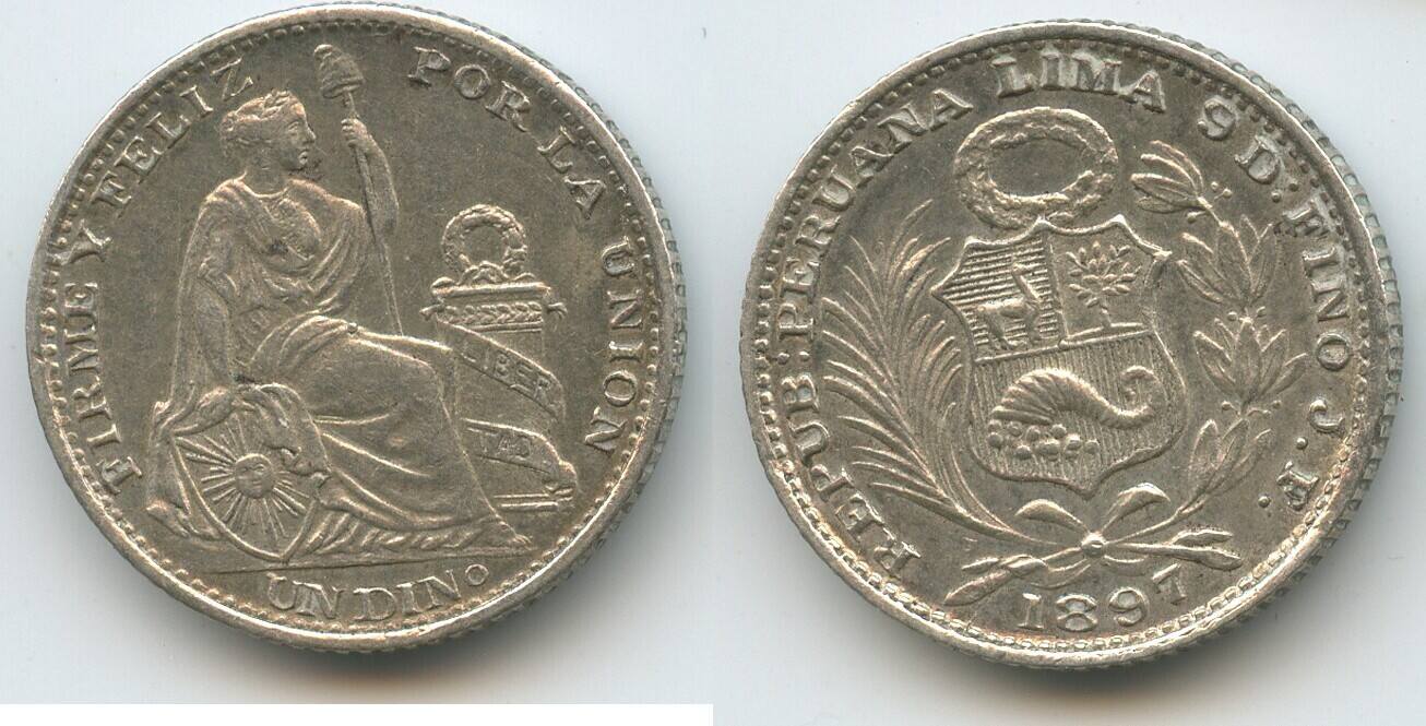 Peru 1 Dinero Silber 1907 JF K178 - Lima Liberty EF, Patina | MA-Shops