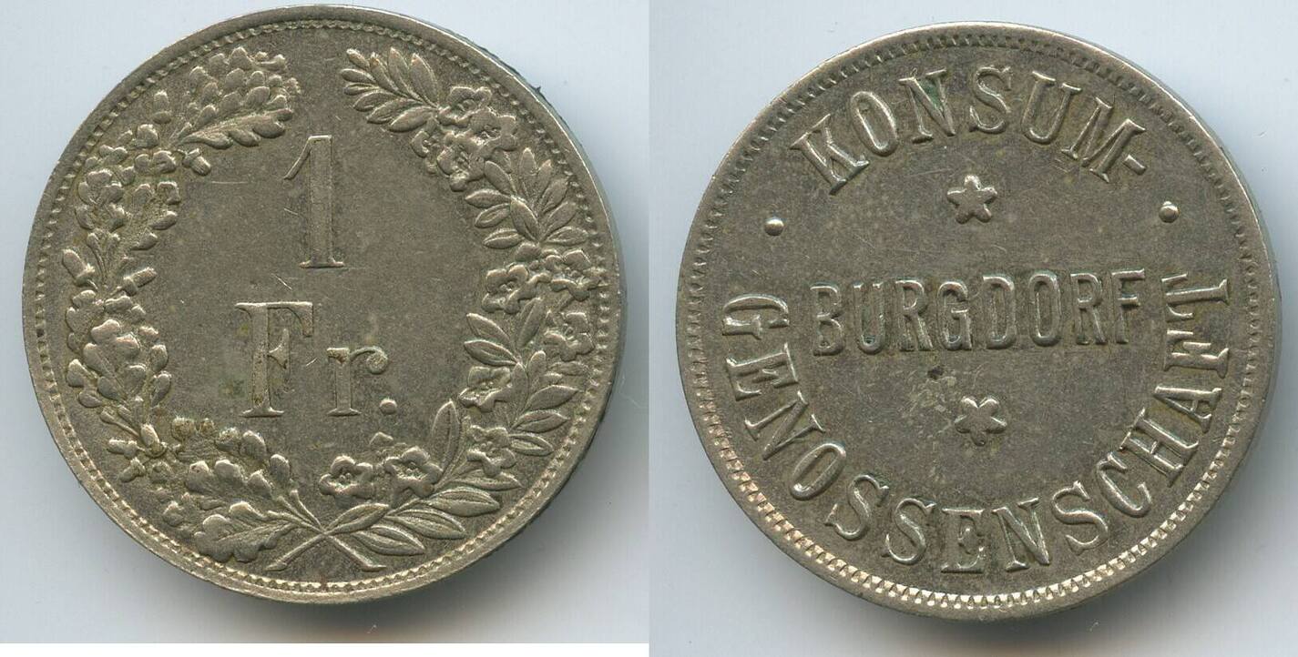 Schweiz Eidgenossenschaft Kanton Bern Emmental 1 Franken Wertmarke ...