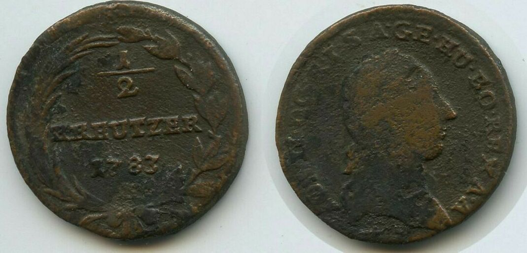 ½ Kreuzer 1783 F G14791 - RDR Österreich Hall in Tirol KM#2053 Joseph ...